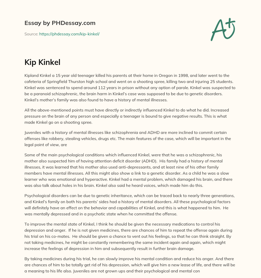Kip Kinkel - PHDessay.com