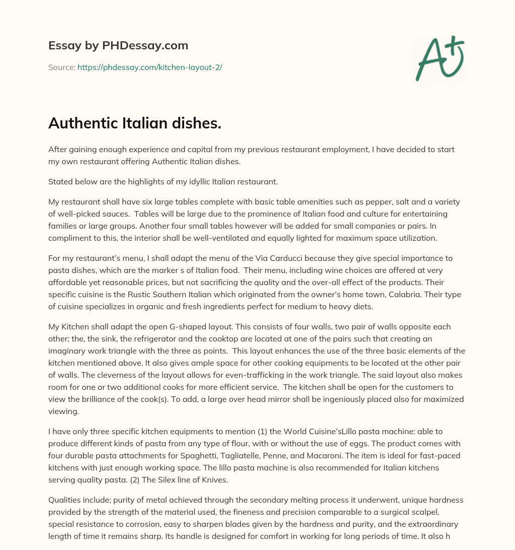 Authentic Italian Dishes. Essay Example (600 Words) - PHDessay.com