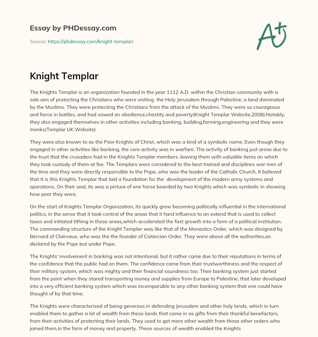 Knight Templar - PHDessay.com