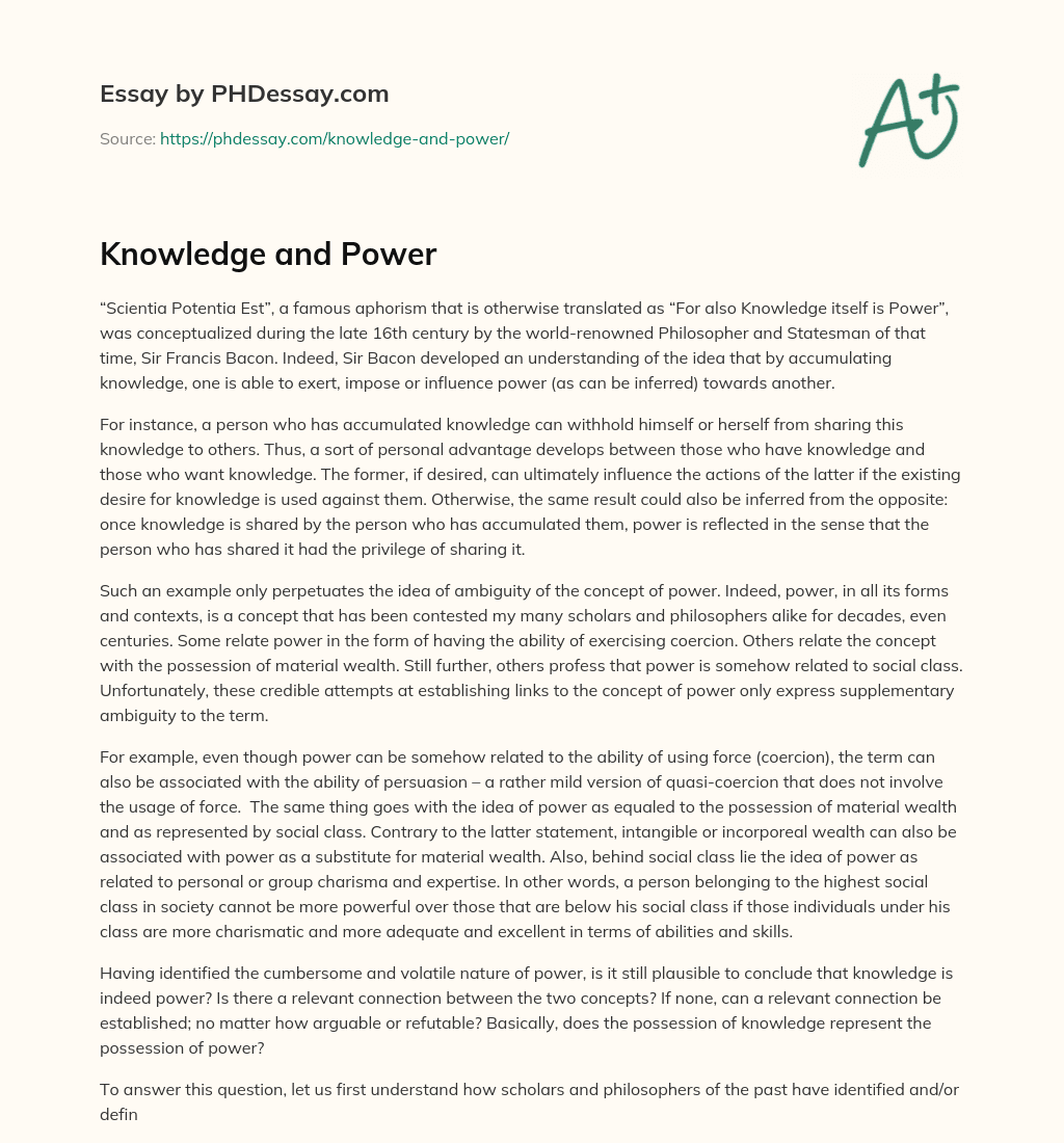 Knowledge and Power - PHDessay.com