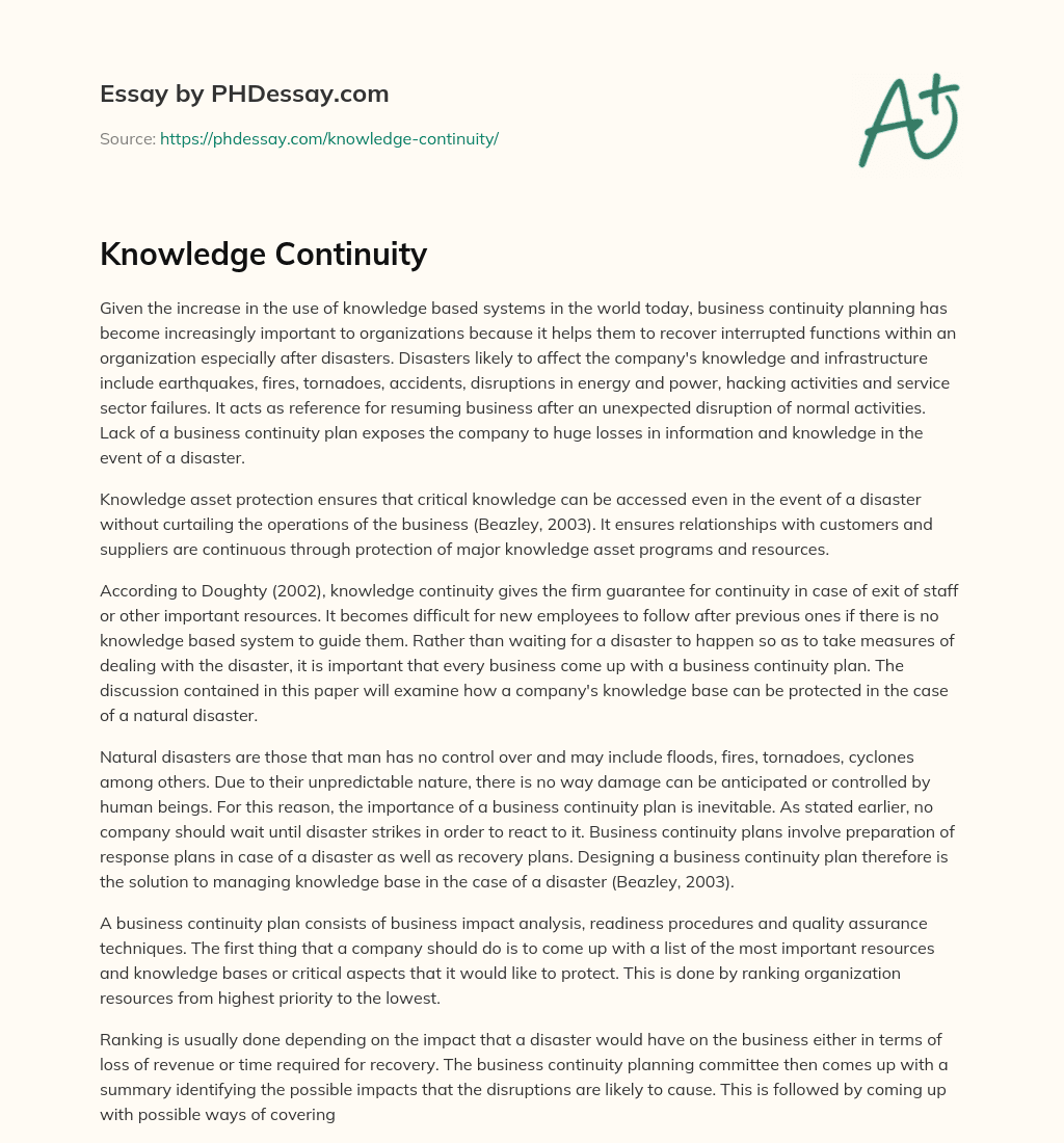 Knowledge Continuity - PHDessay.com