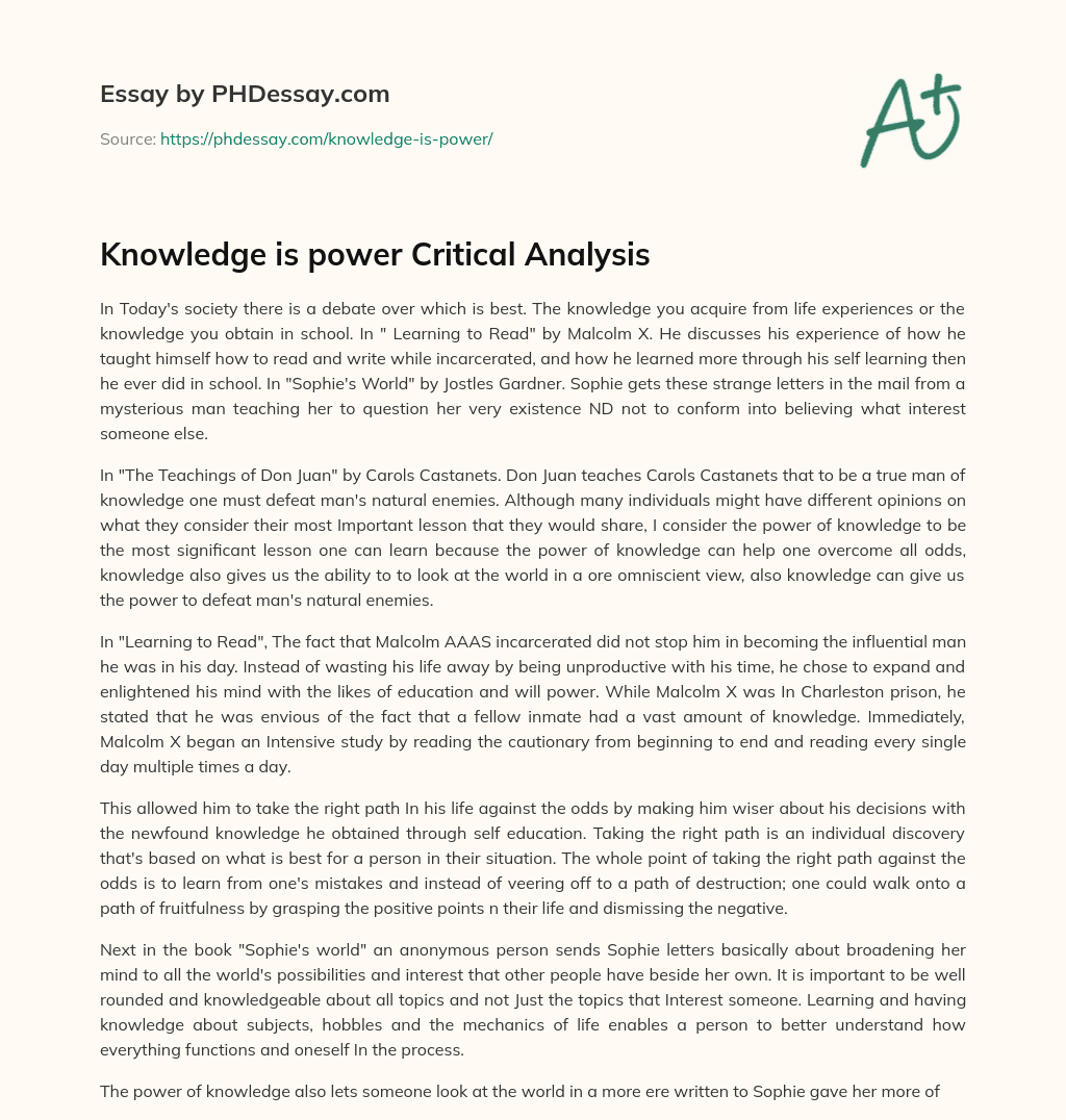 Knowledge is power Critical Analysis - PHDessay.com