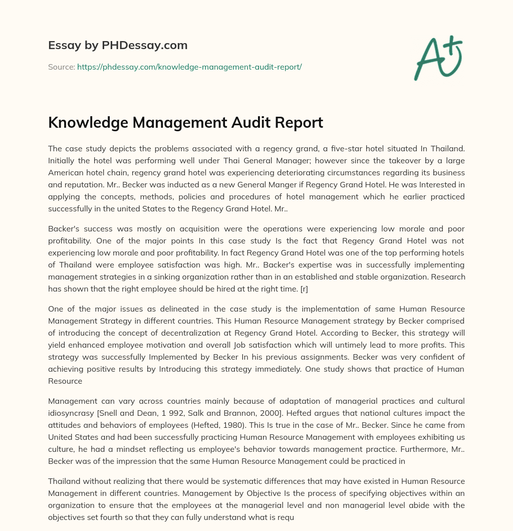 Knowledge Management Audit Report - PHDessay.com