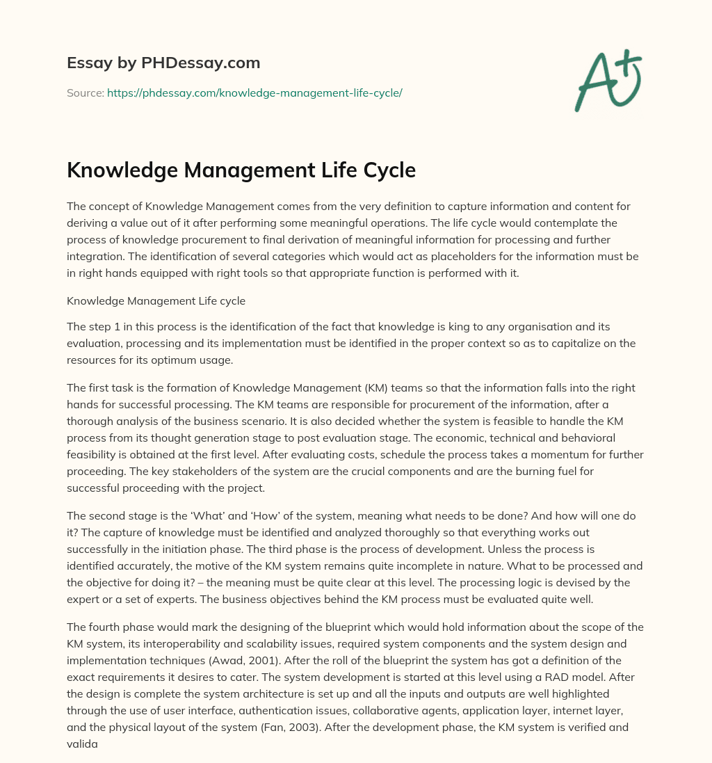Knowledge Management Life Cycle - PHDessay.com