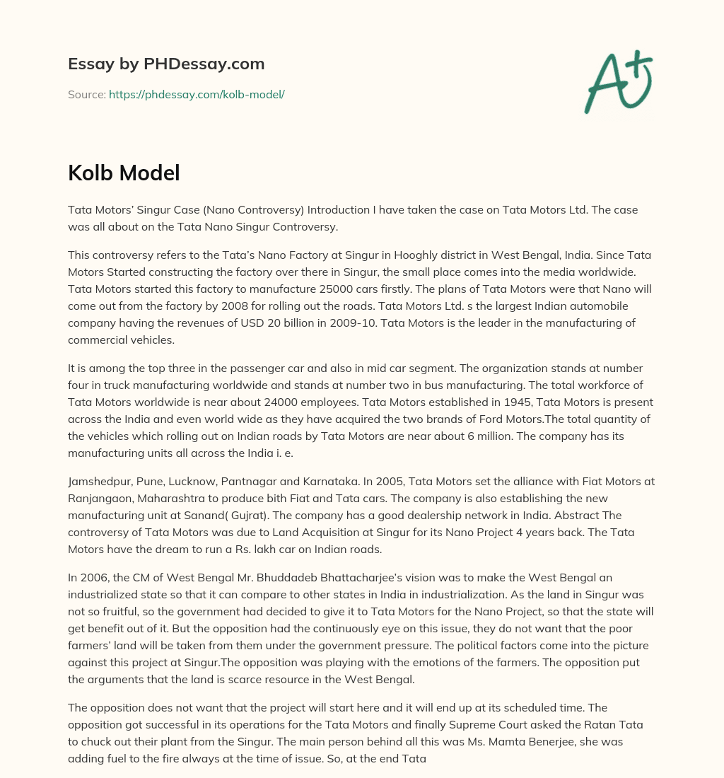 Kolb Model - PHDessay.com