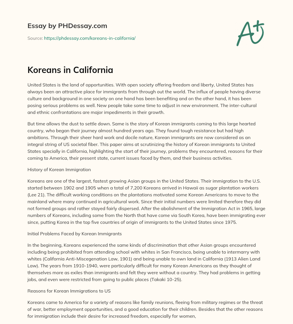 Koreans in California - PHDessay.com