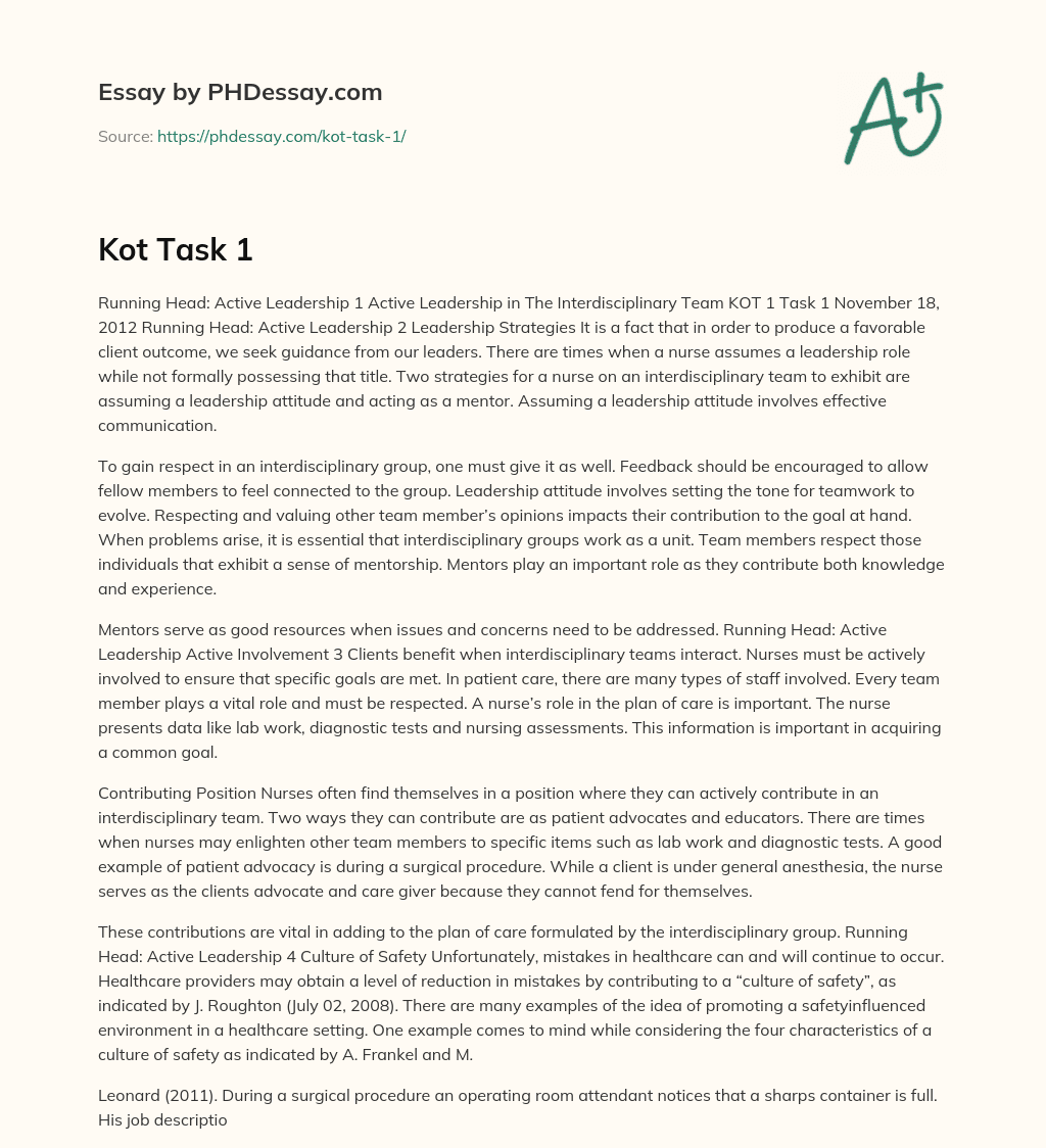 Kot Task 1 - PHDessay.com