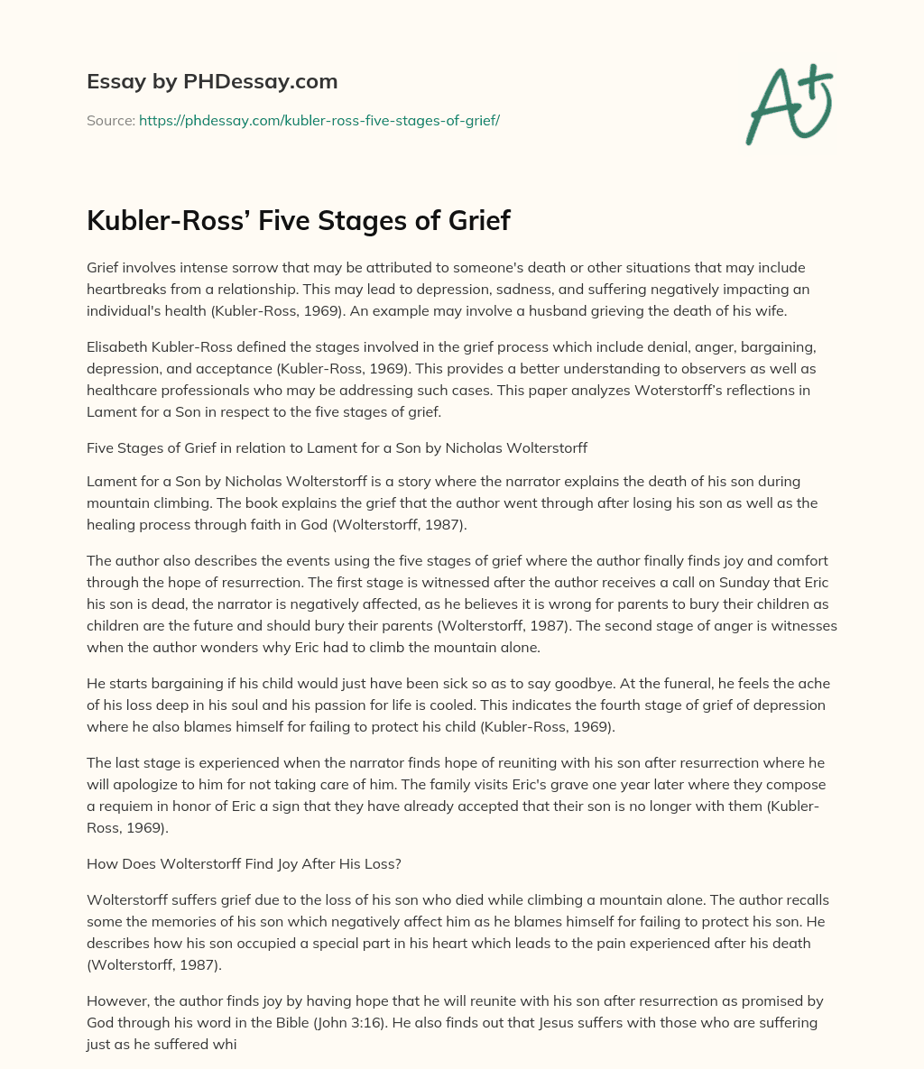 Kubler-Ross’ Five Stages of Grief - PHDessay.com