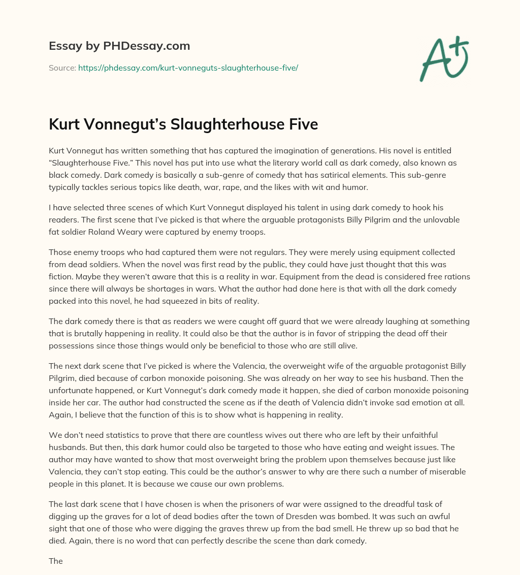 Kurt Vonnegut’s Slaughterhouse Five - PHDessay.com