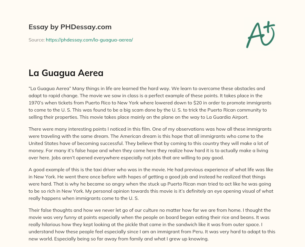 La Guagua Aerea (400 Words) - PHDessay.com
