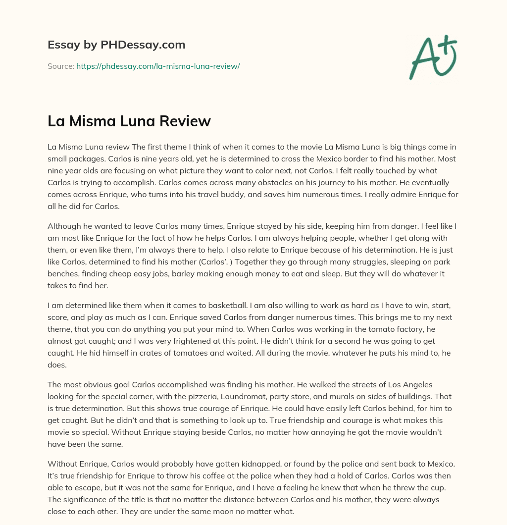 La Misma Luna Review 500 Words PHDessay