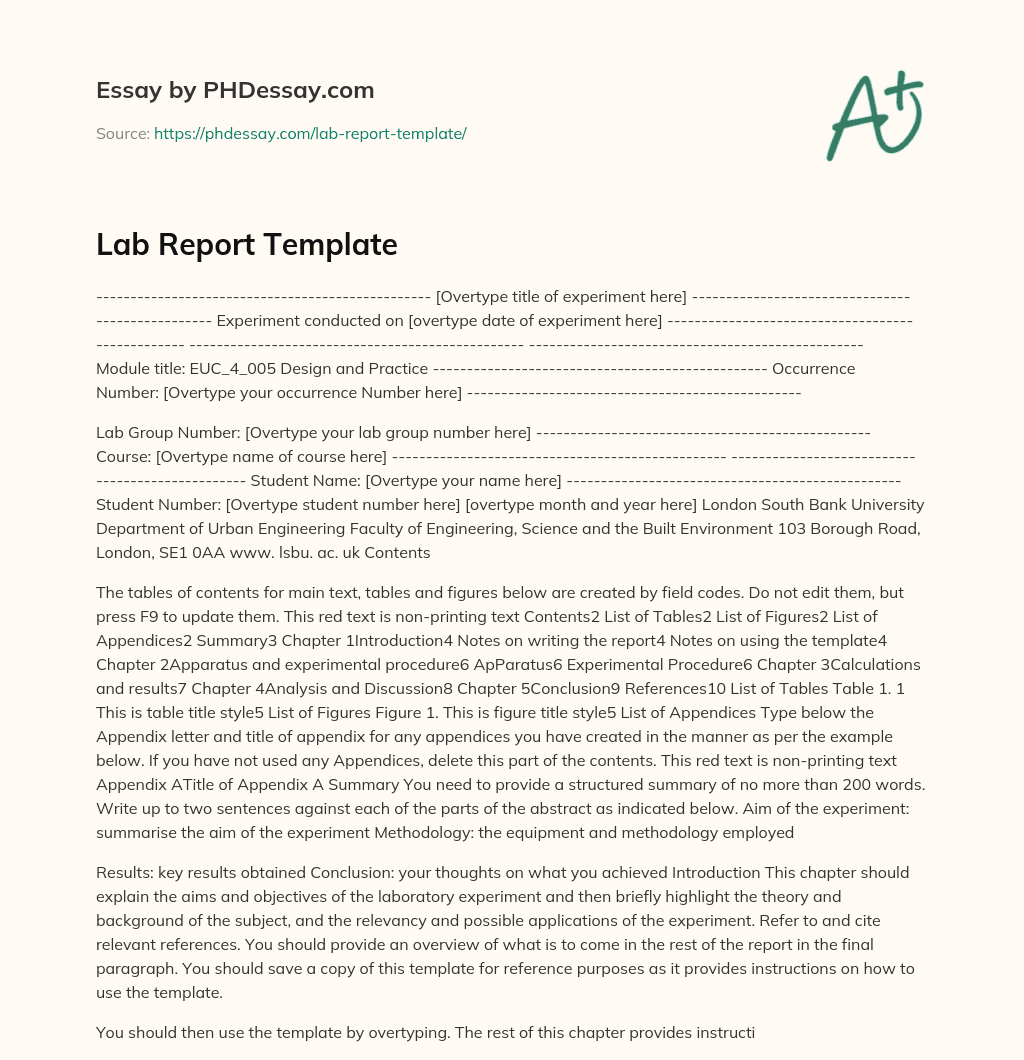 Lab Report Template - PHDessay.com