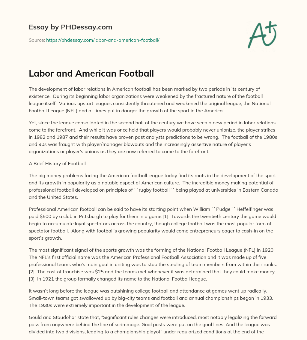 Labor and American Football - PHDessay.com