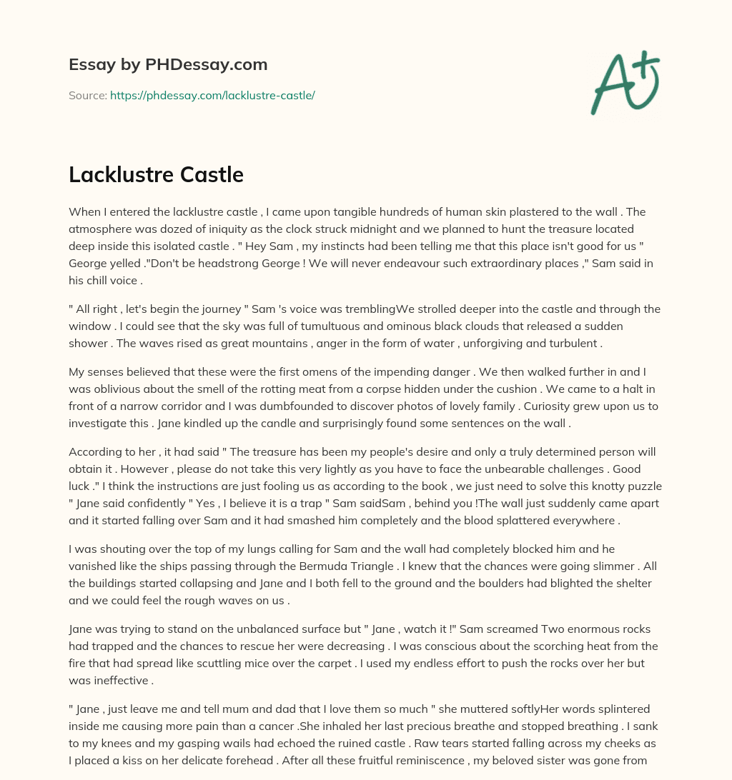 Lacklustre Castle (600 Words) - PHDessay.com