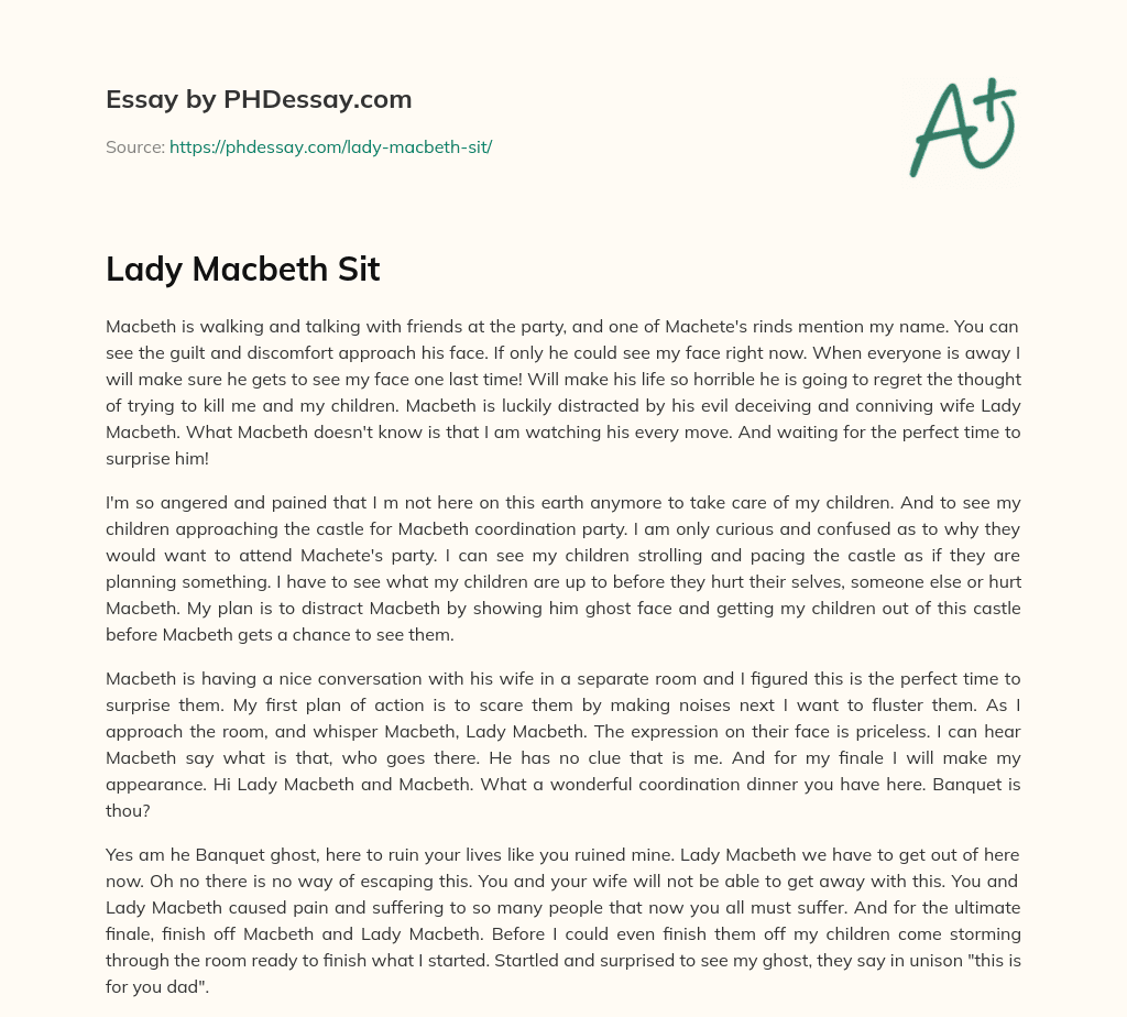 Lady Macbeth Sit (400 Words) - PHDessay.com