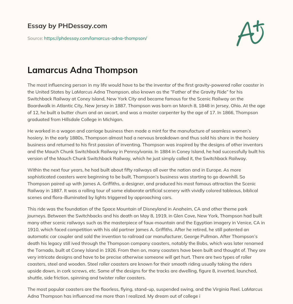Lamarcus Adna Thompson - PHDessay.com