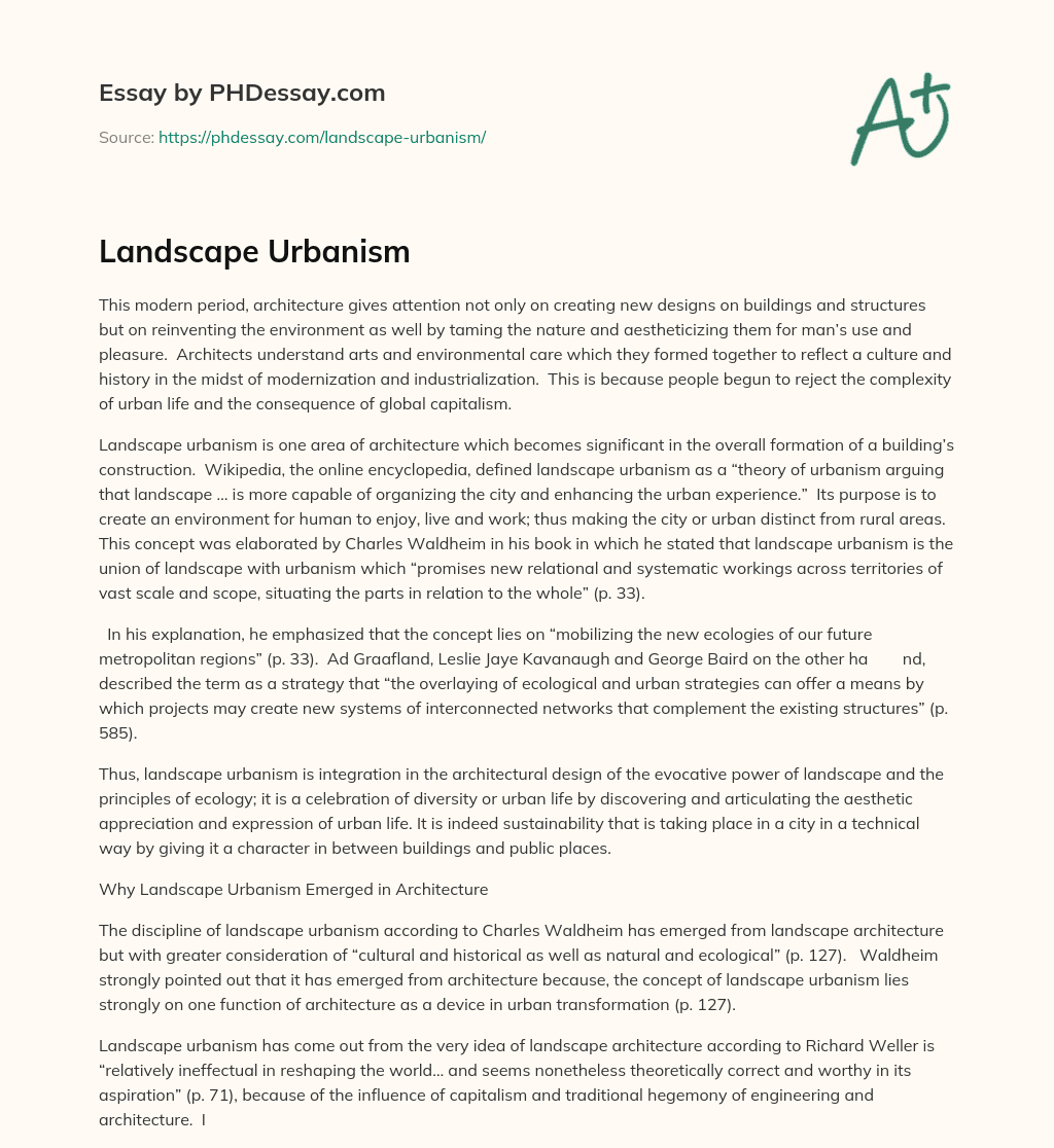 Landscape Urbanism - PHDessay.com