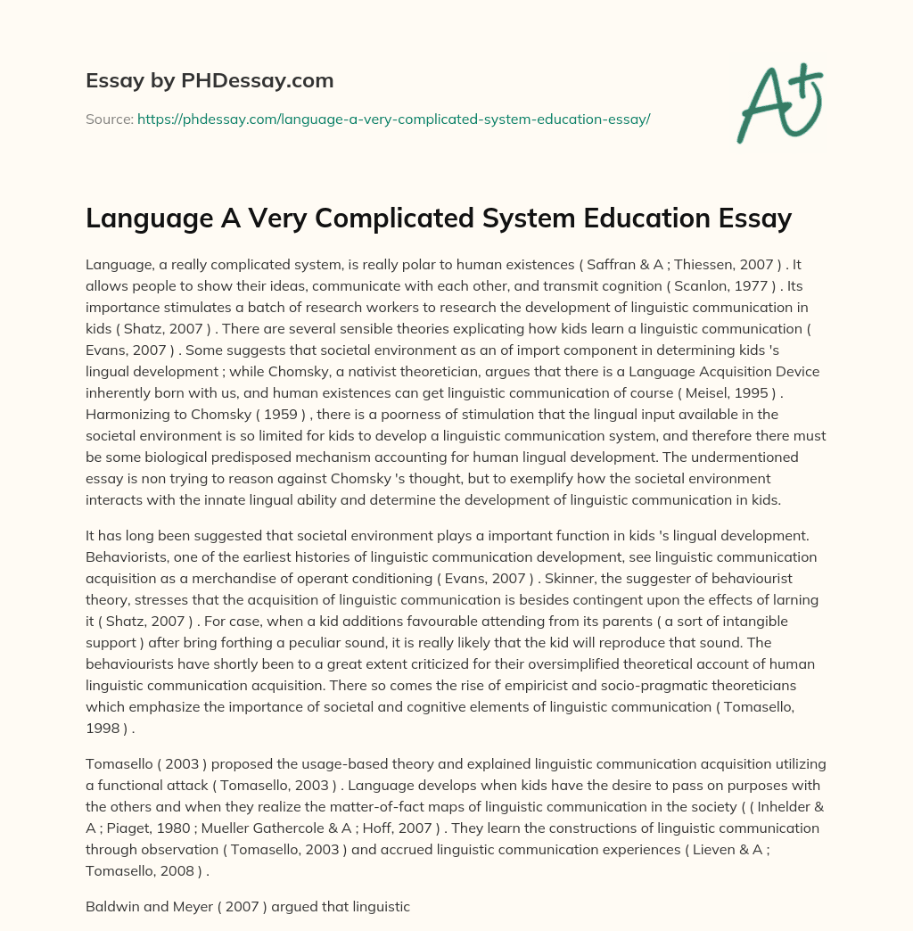 Language A Very Complicated System Education Essay - PHDessay.com