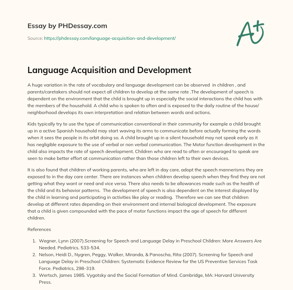 Language Acquisition and Development (400 Words) - PHDessay.com