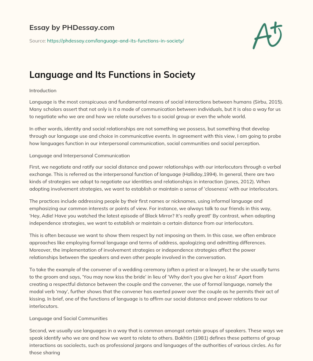 Language and Its Functions in Society - PHDessay.com