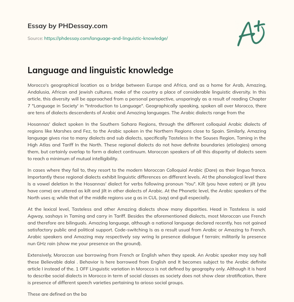 Language and linguistic knowledge - PHDessay.com