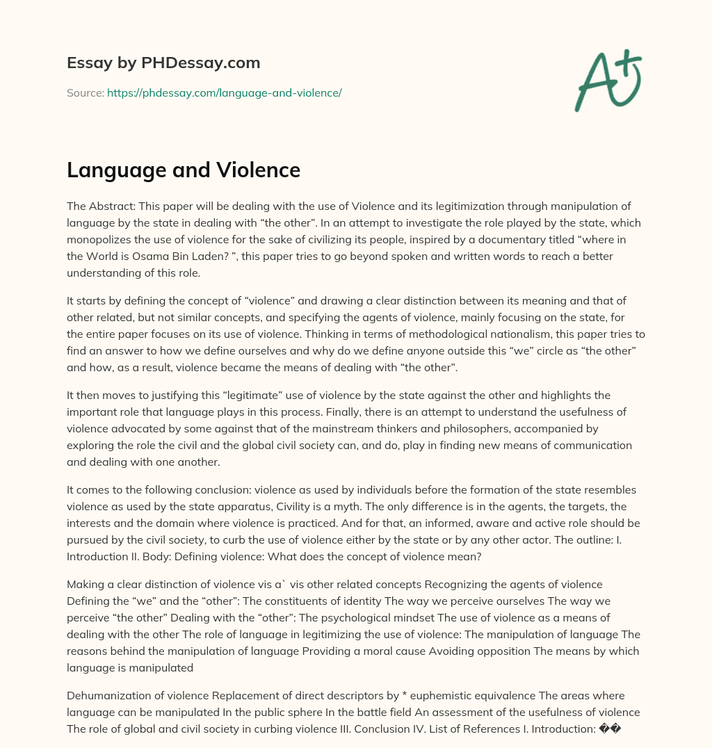 Language and Violence - PHDessay.com