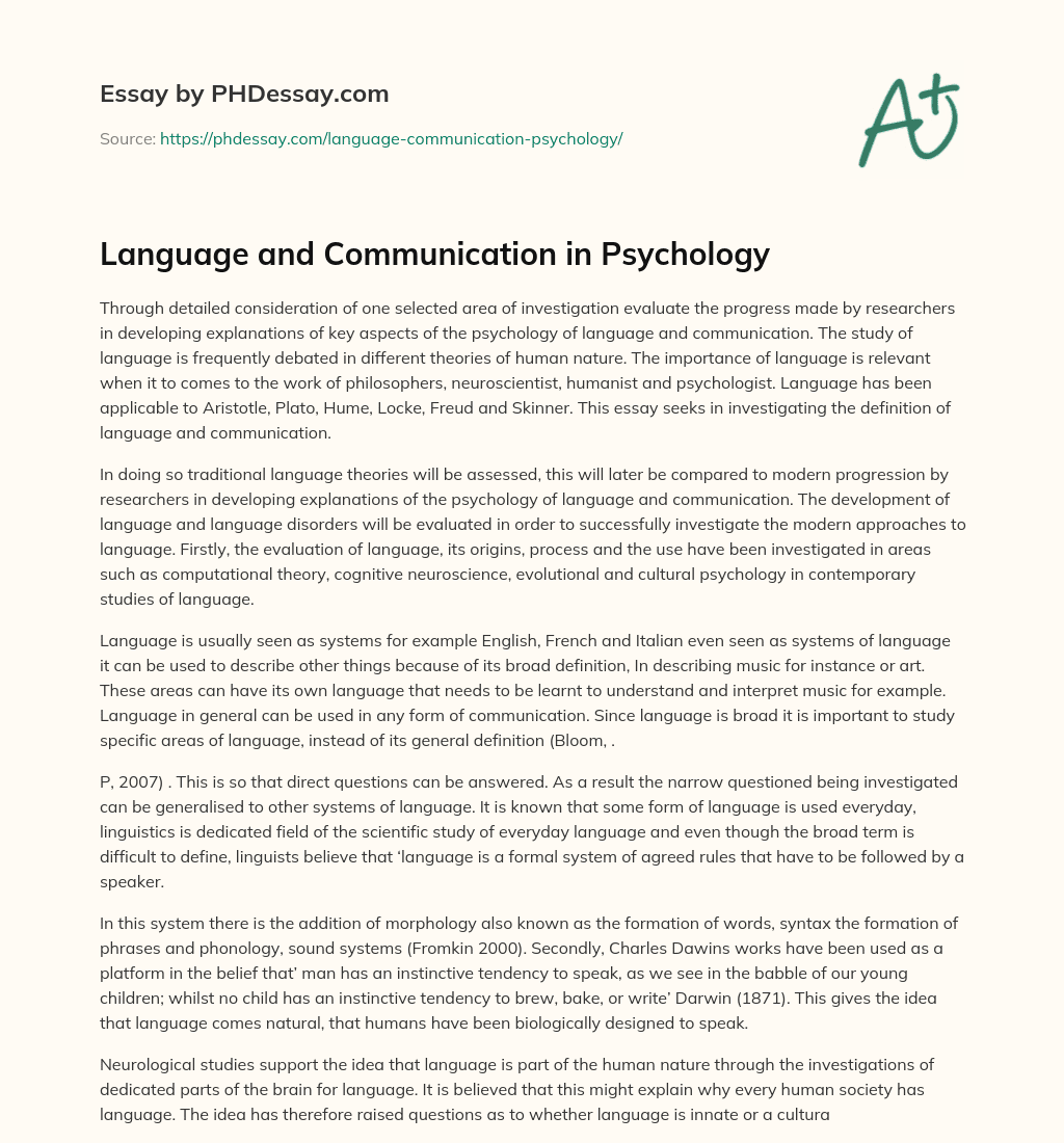 Language and Communication in Psychology - PHDessay.com