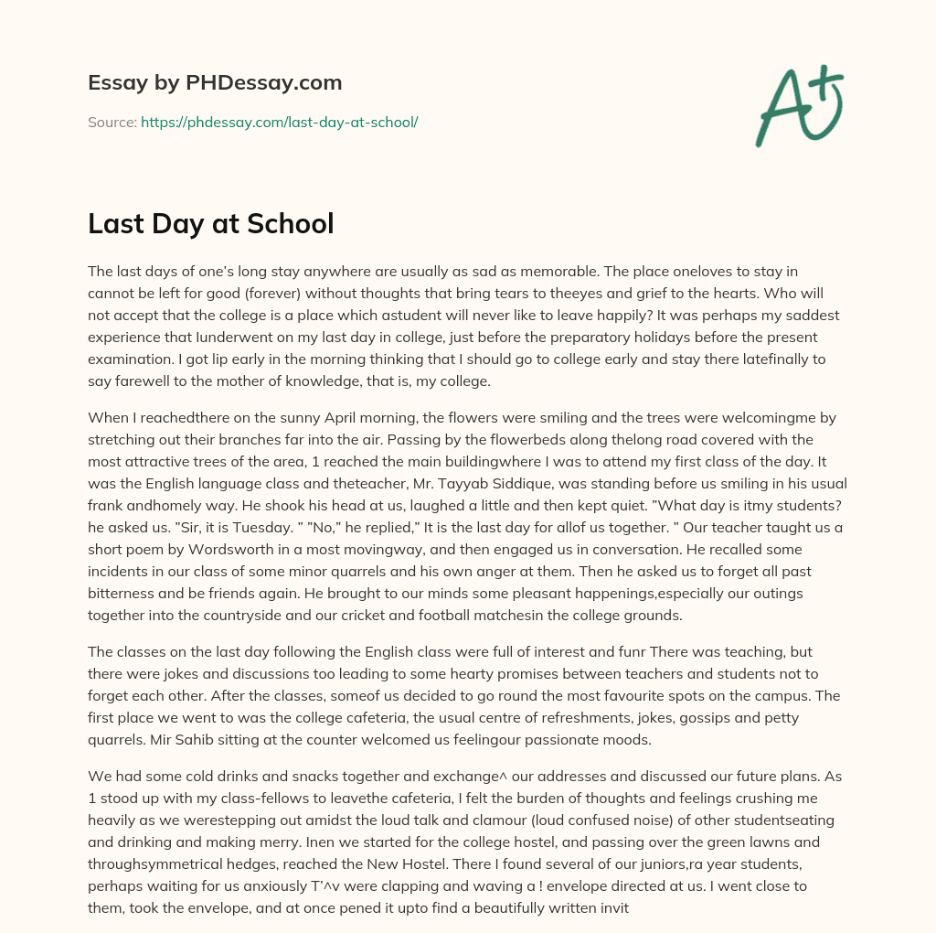 Last Day at School - PHDessay.com