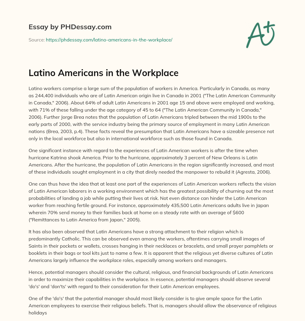 Latino Americans in the Workplace - PHDessay.com