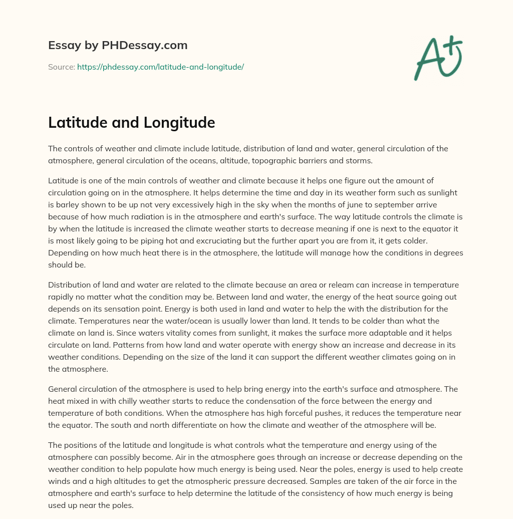 Latitude and Longitude (500 Words) - PHDessay.com