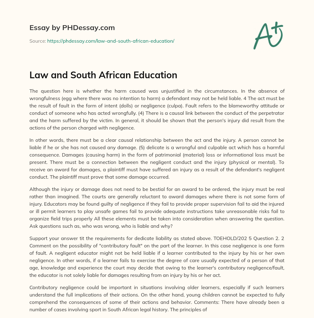 Law and South African Education - PHDessay.com