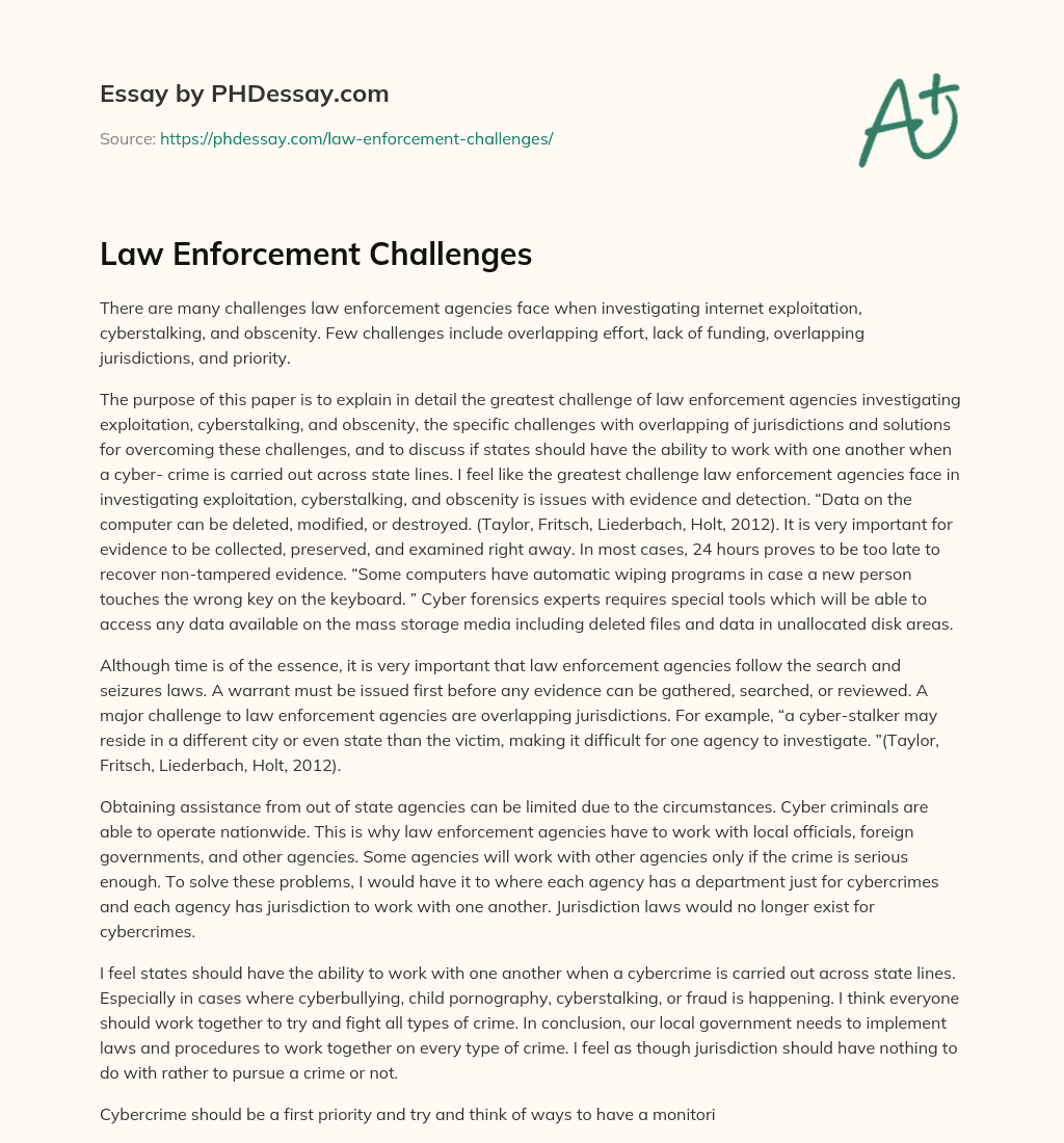 Law Enforcement Challenges (500 Words) - PHDessay.com