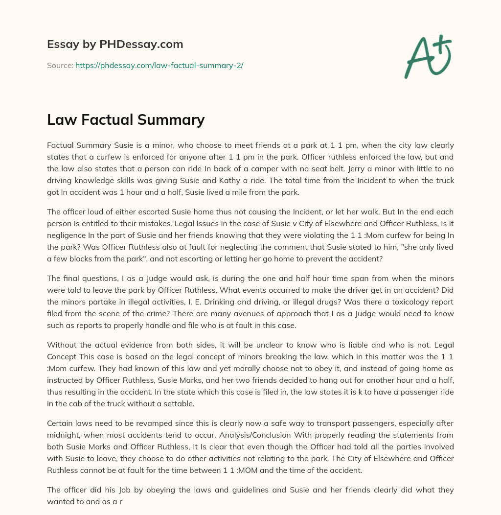Law Factual Summary - PHDessay.com