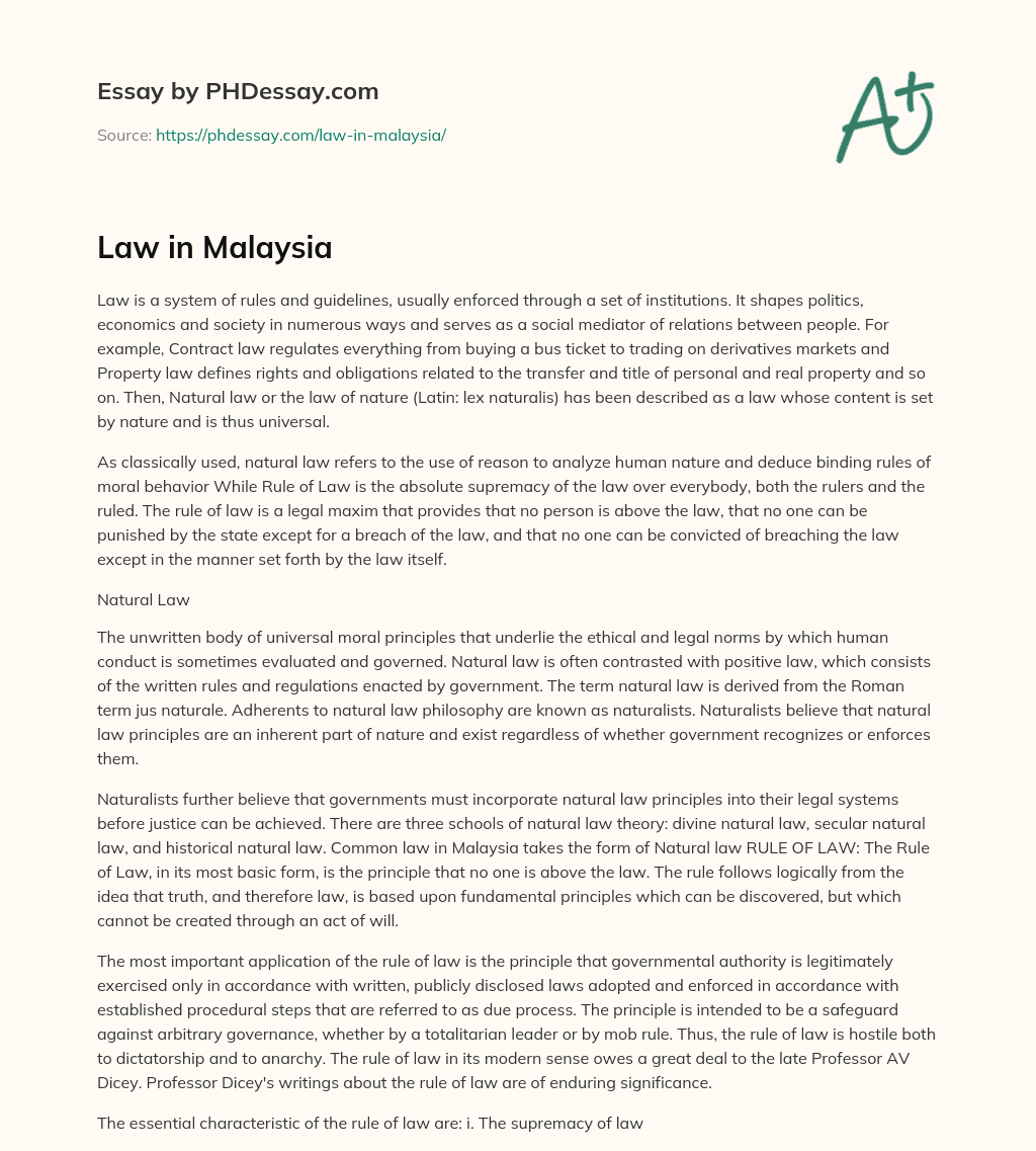 Law in Malaysia - PHDessay.com