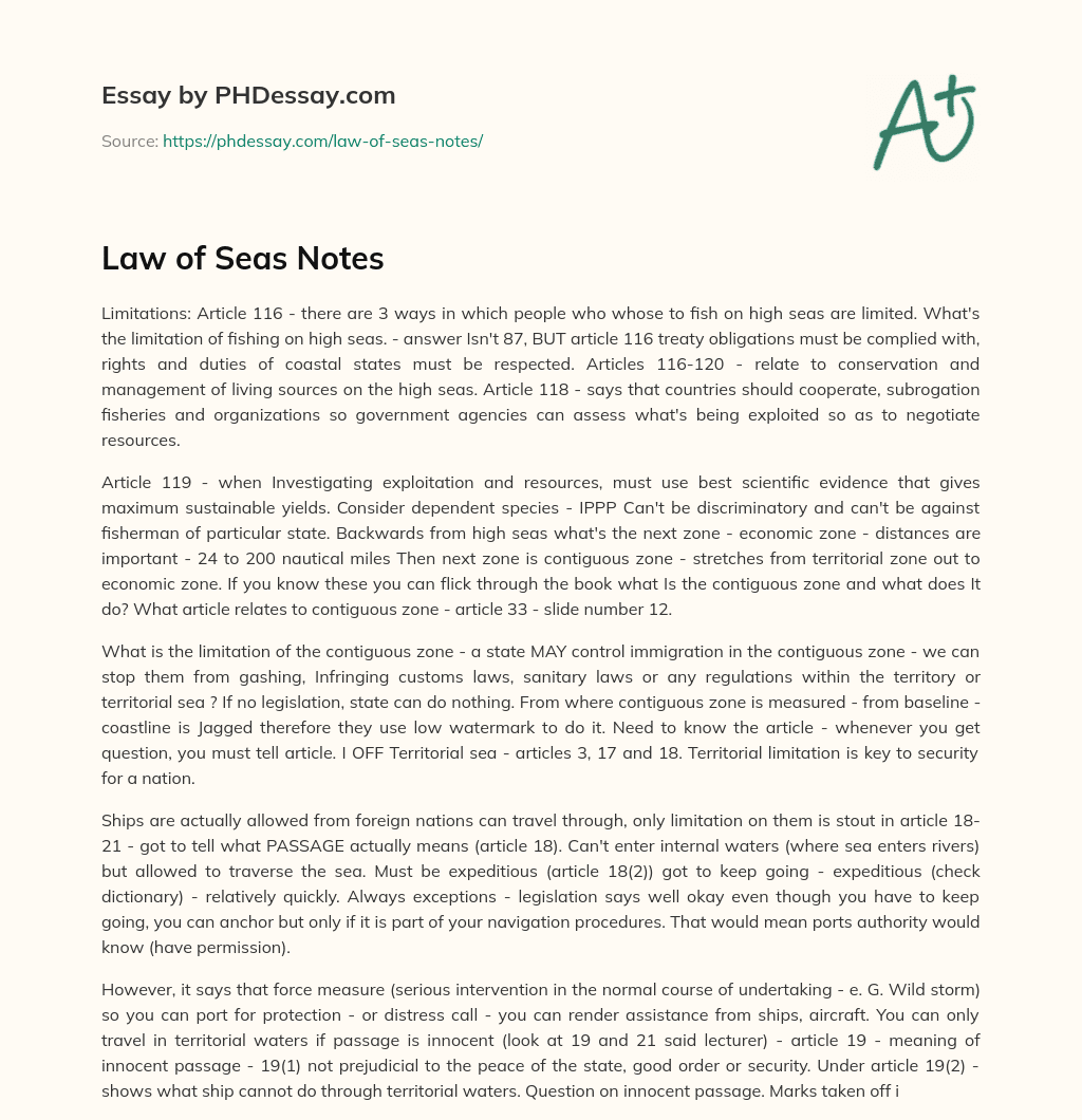 Law of Seas Notes - PHDessay.com