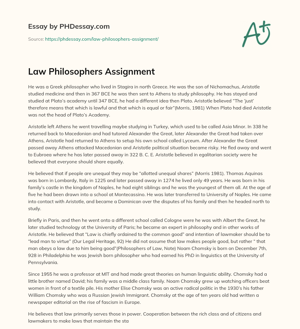 Law Philosophers Assignment - PHDessay.com