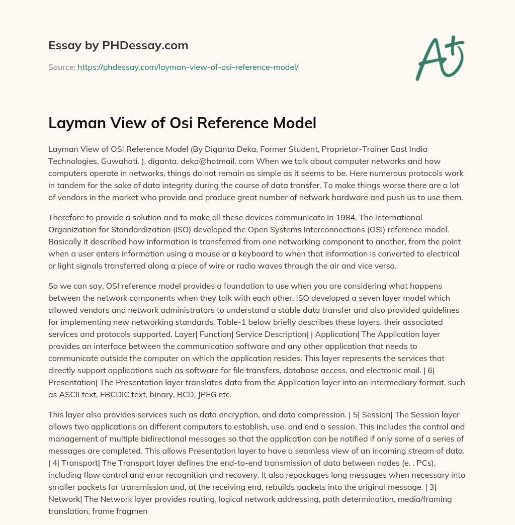 Layman View of Osi Reference Model - PHDessay.com