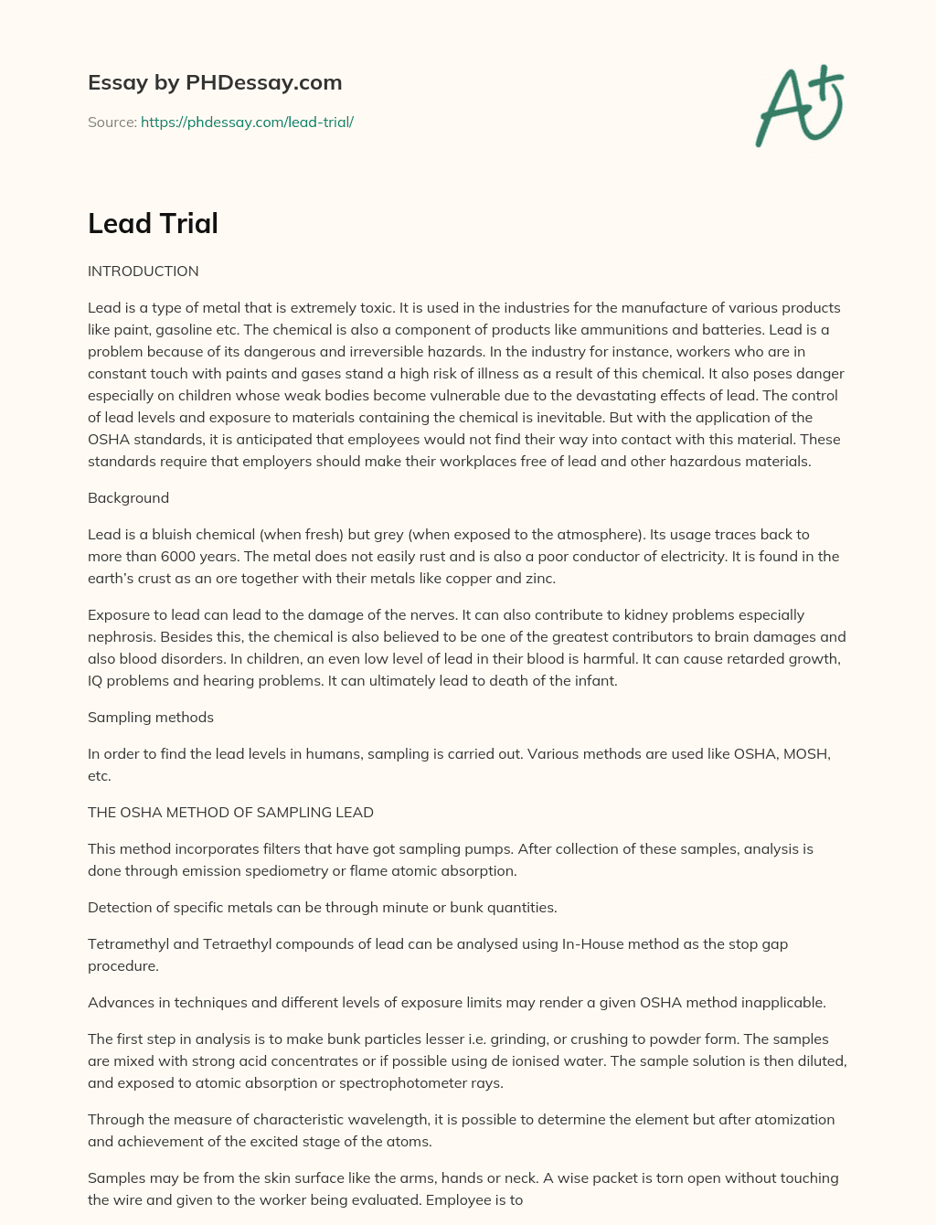 Lead Trial - PHDessay.com