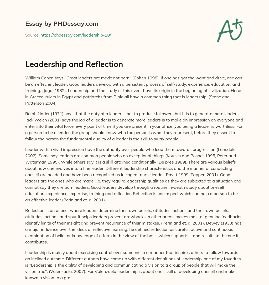 Leadership and Reflection - PHDessay.com
