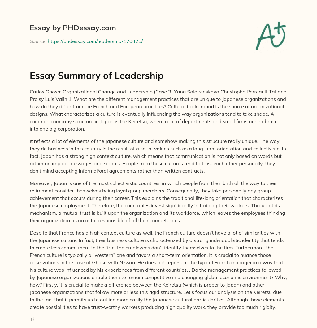 Essay Summary of Leadership - PHDessay.com