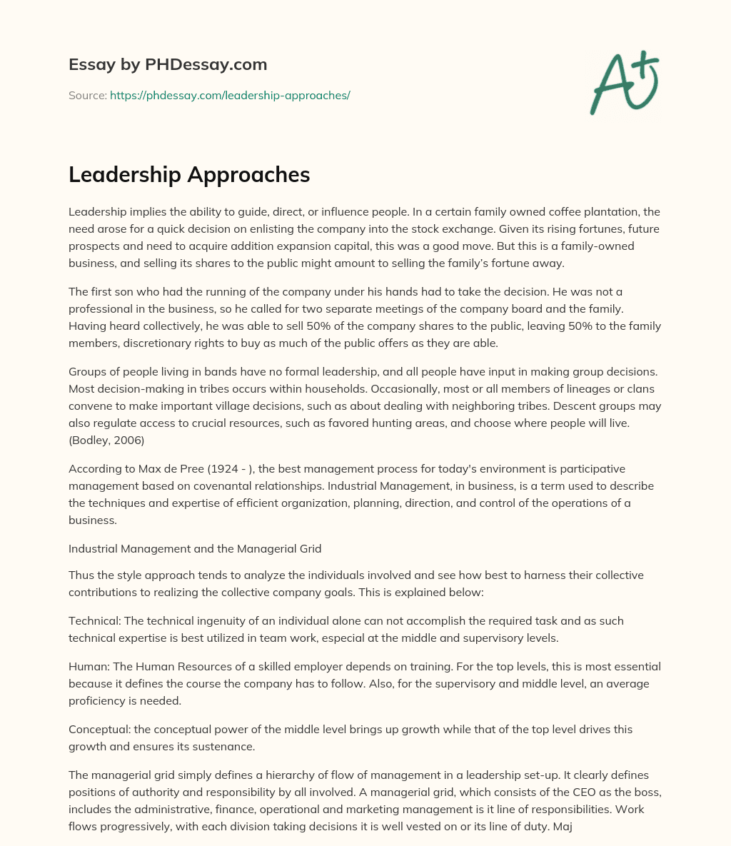 Leadership Approaches - PHDessay.com
