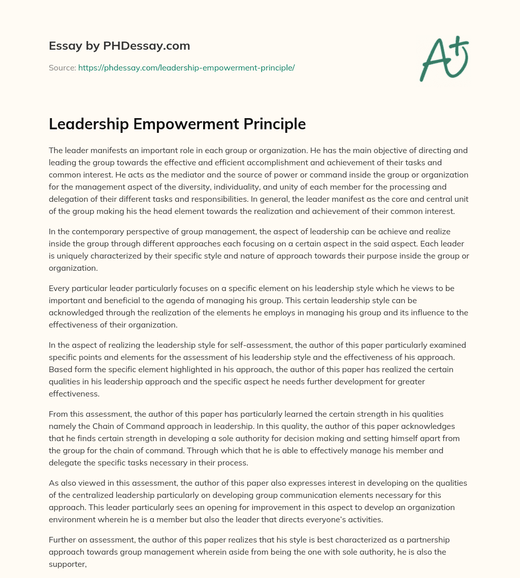 Leadership Empowerment Principle - PHDessay.com