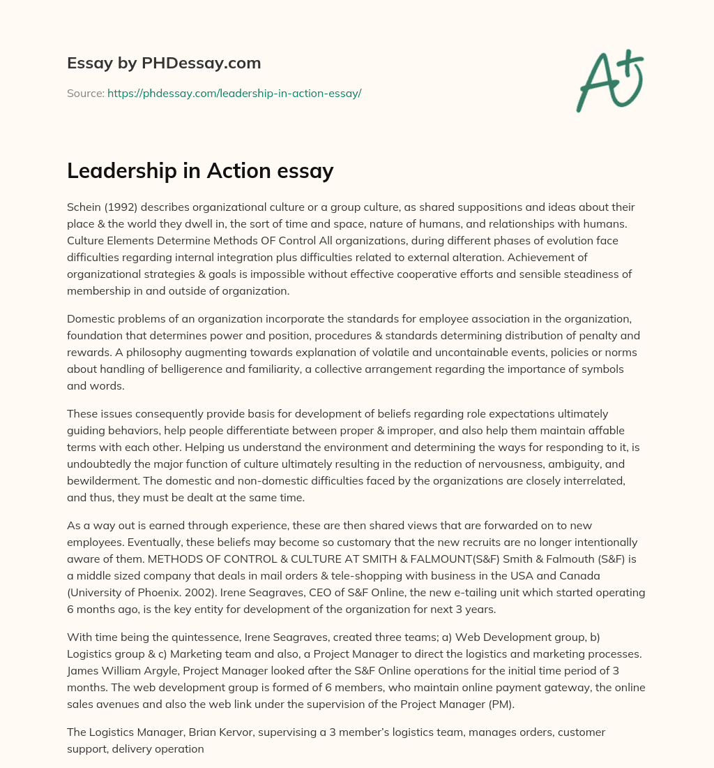 Leadership in Action essay - PHDessay.com