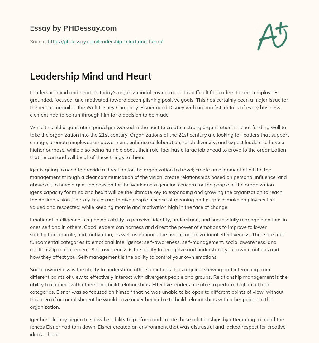 Leadership Mind and Heart - PHDessay.com