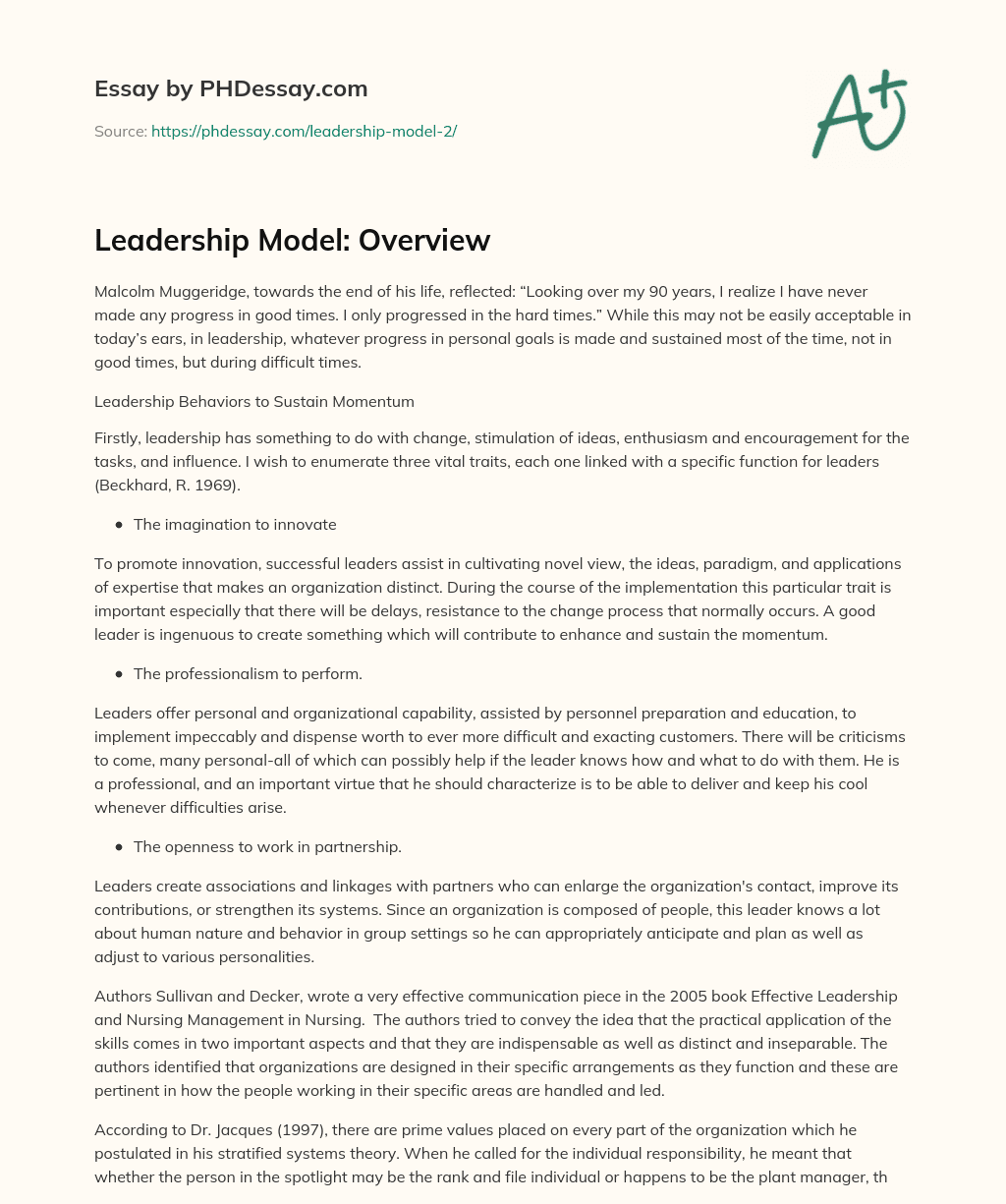 Leadership Model: Overview - PHDessay.com