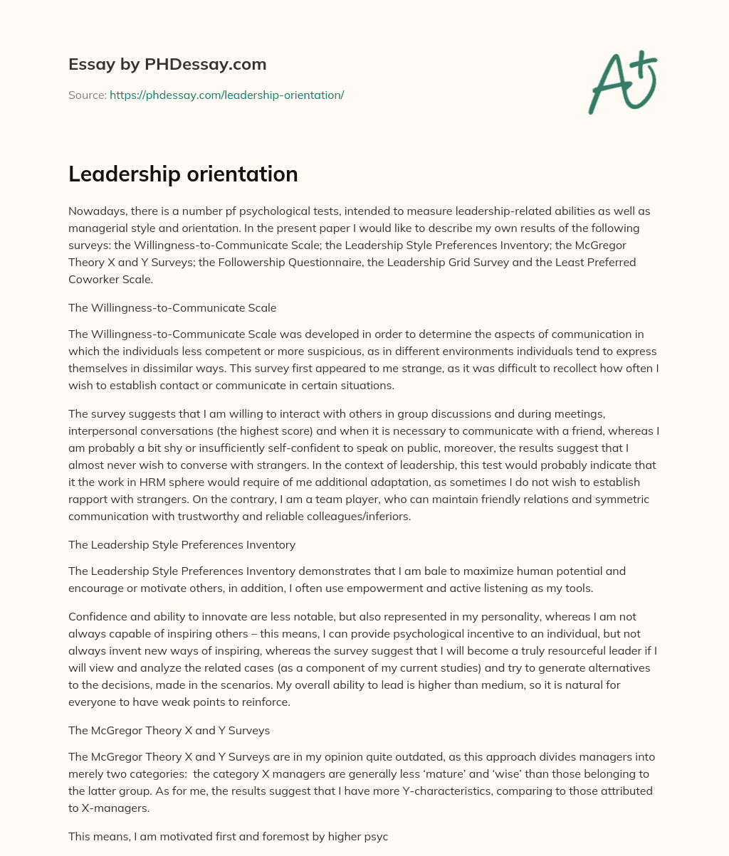 Leadership orientation - PHDessay.com