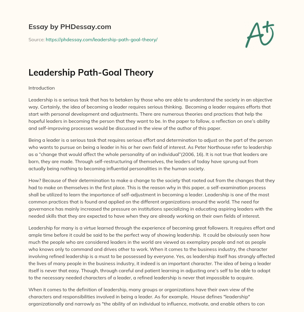 Leadership Path-Goal Theory Definition Example - PHDessay.com
