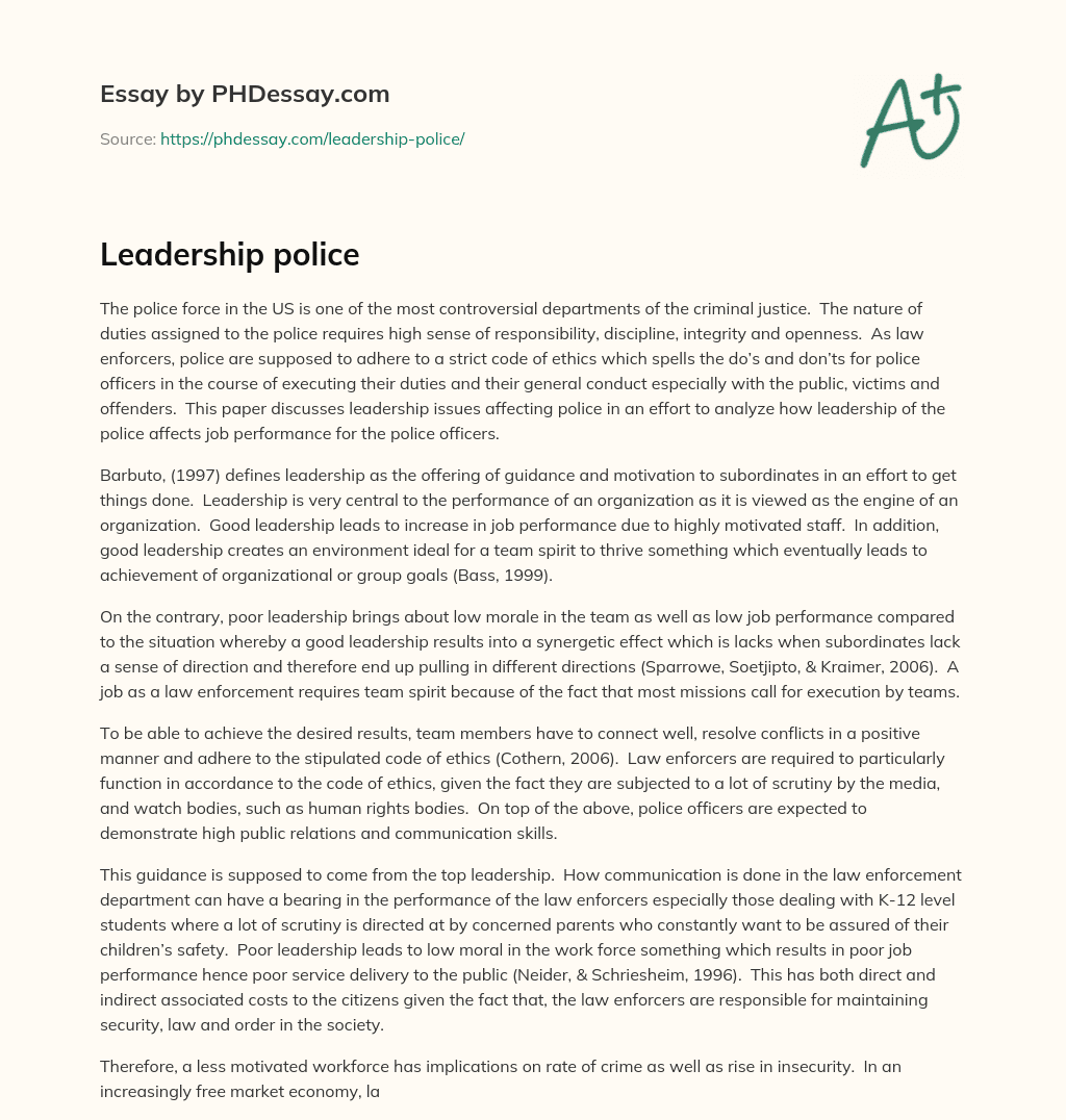 Leadership police - PHDessay.com