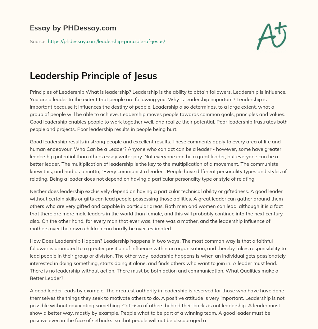 Leadership Principle Of Jesus Essay Example - PHDessay.com