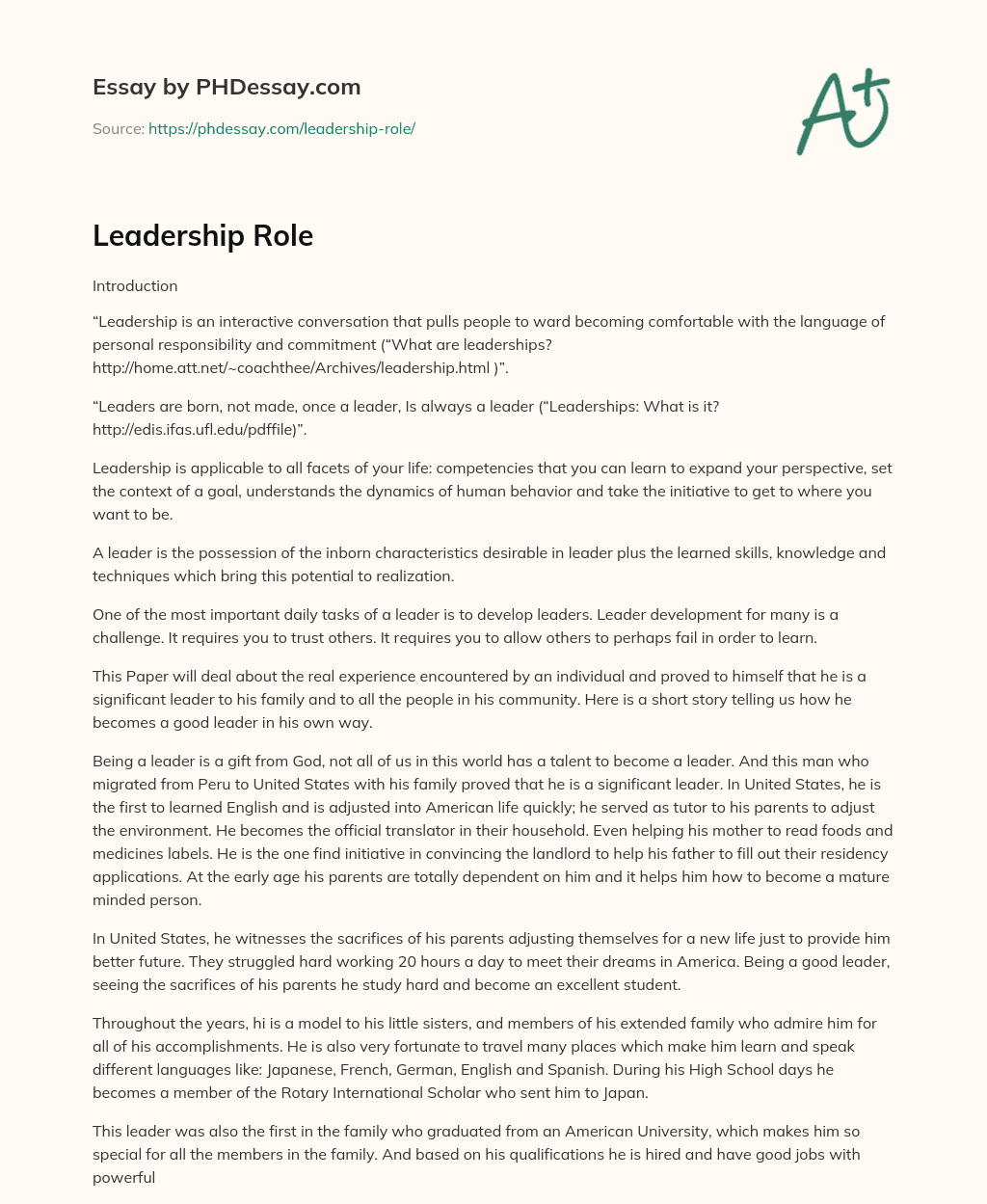 Leadership Role - PHDessay.com